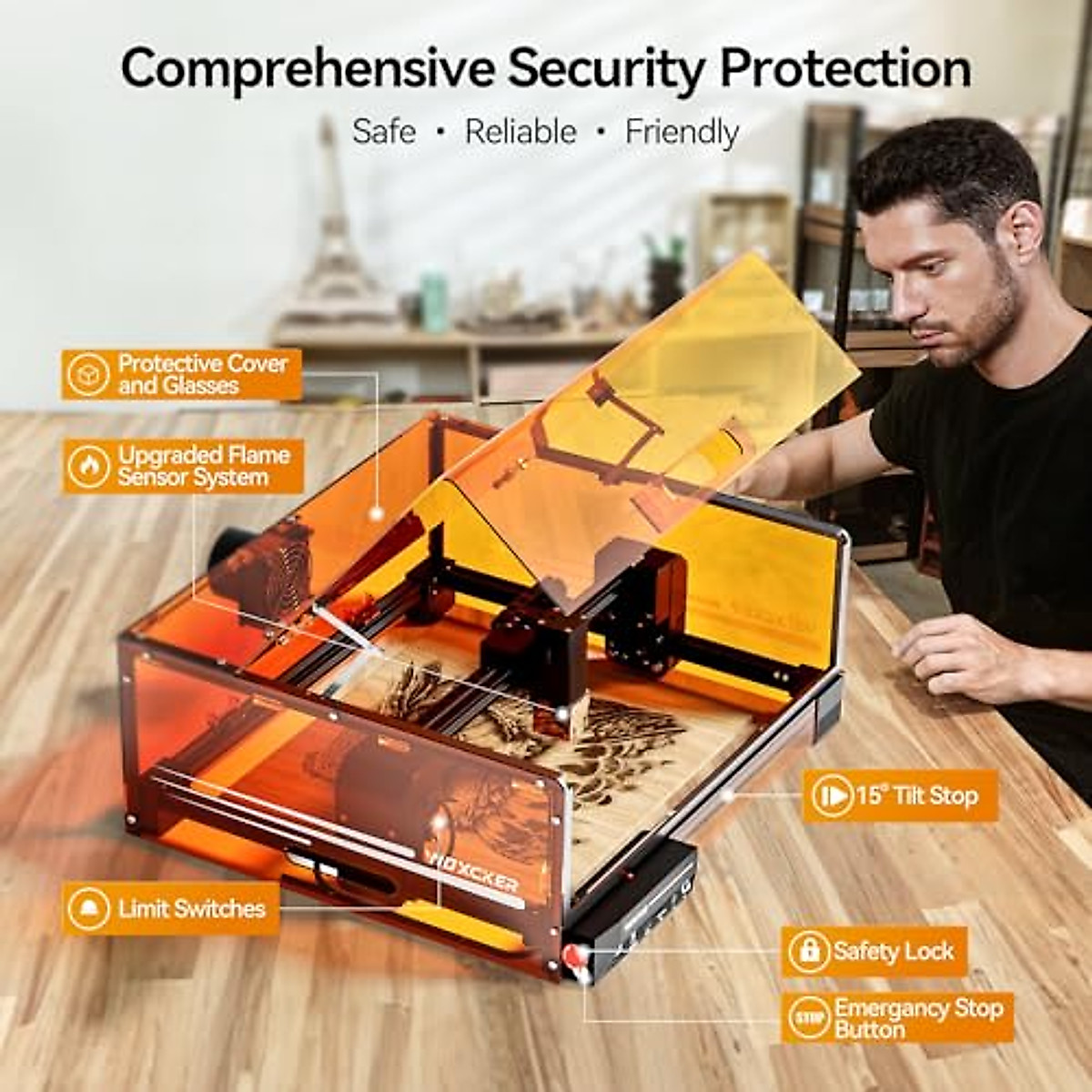 Laser Engraving Machine, Woxcker L2 MAX 5.5W Enclosure Laser Engraver, CNC Engraving Machine 0.01mm High Precision Laser Engraving and Cutting for Wood Metal Glass Suitable for Beginners