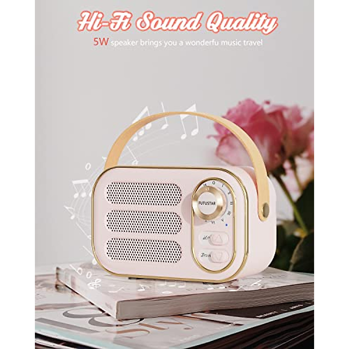Greadio Retro Bluetooth Speaker, Vintage Speaker with Cute Old Fashion Style, Good Sound, Bluetooth 5.0, TF Card, AUX Input, USB Drive MP3 Player for Home,Outdoor,Travel,Party,Gift (Pink)