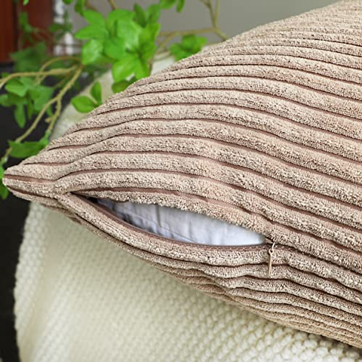 MEKAJUS Pack of 4 Pillow Covers 18x18 Brown Decorative Throw Pillow Covers Soft Corduroy Solid Pillow Covers Modern Decor Square Cushion Covers for Couch Sofa Bedroom Car Living Room (Brown)