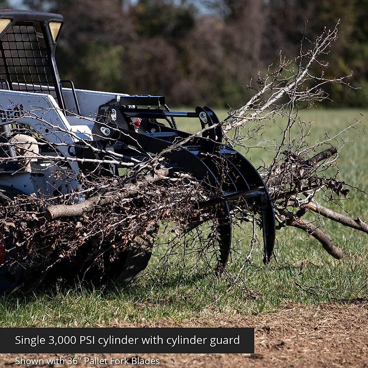 Titan Attachments Hydraulic Skid Steer Pallet Fork Grapple Attachment V2 with 48in Fork Blades, 1/2in Thick Steel Frame, Quick Tach Mounting System