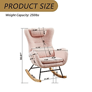 Altillo Teddy Rocking Chair Nursery, Upholstered Small Glider Rocker Accent Armchair with High Backrest, Small Glider Chair with Padded Seat for Nursery, Living Room, Bedroom (Pink)