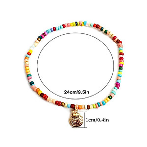 Boho Beaded Anklet Bracelet Gold Shell Anklet Chain Colorful Beaded Foot Jewelry Anklet for Women