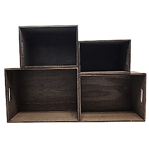 4 Pack Storage DIY Wood Crates Cutout Handles, Decorative Nesting Wood Box for Storage, Organization and Display, Set of 4 (Rustic Brown)