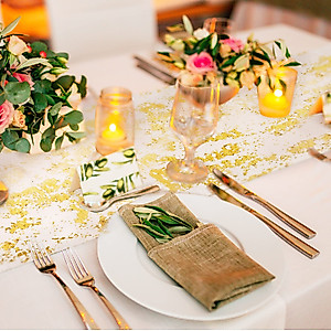 12 Pieces Gold Table Runner Metallic Thin Mesh Table Runner Roll 11 x 84 Inches Gold Table Decorations for Party Glitter Table Runner Rectangle Thin Table Cloths for Wedding Baby Shower Birthday