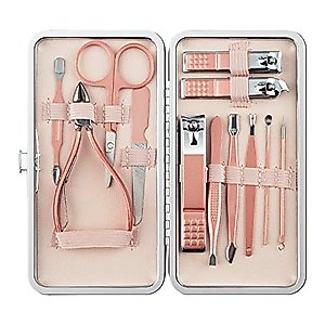 leiwo Manicure Set ,Pedicure Kit Nail Scissors Stainless Steel Professional Toenails Cuticle Cutter Clipper Fingernails Grooming Kit with Pink Leather Travel Case (12pcs Pink)