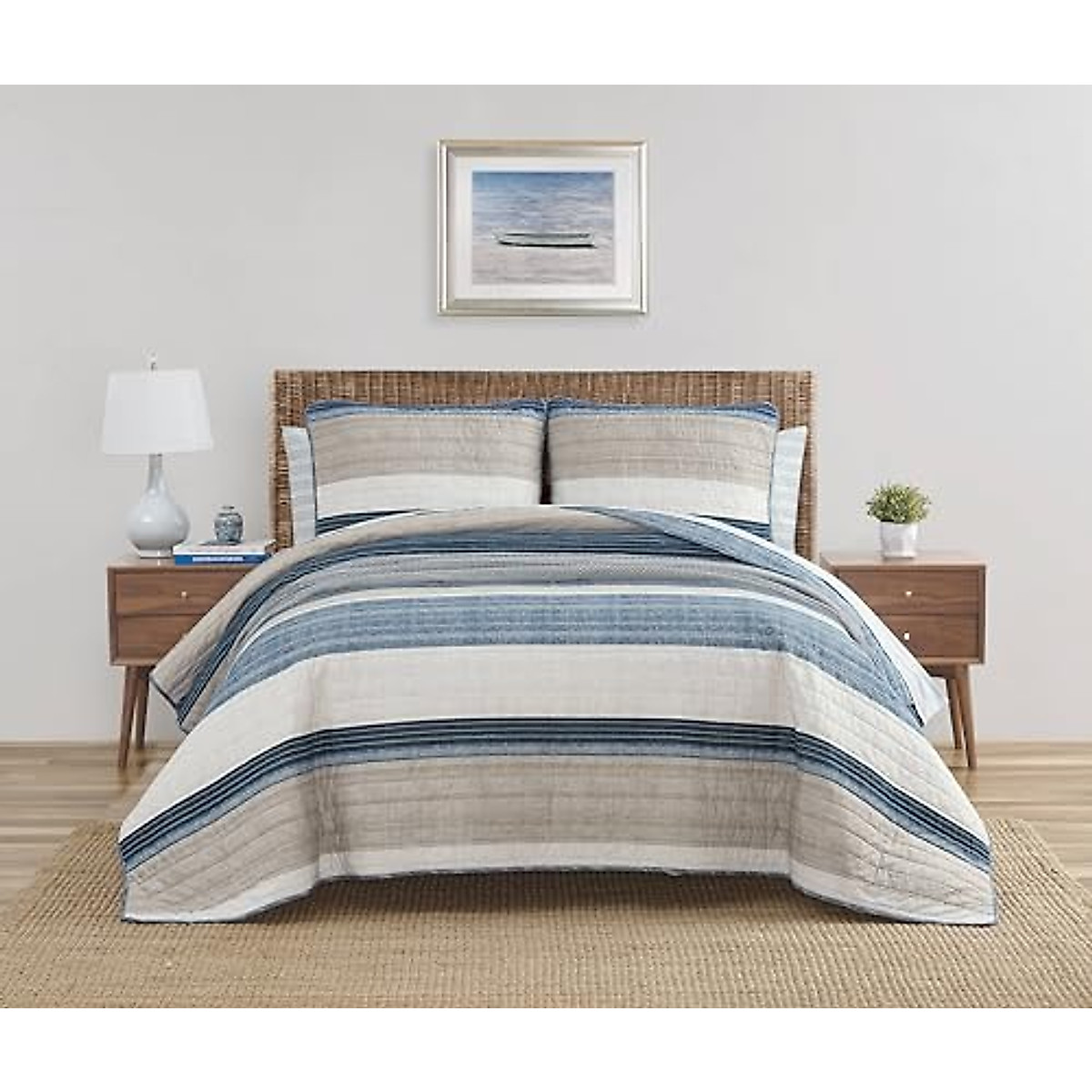 Nautica - Queen Quilt Set, Cotton Reversible Bedding with Matching Shams, Home Decor for All Seasons (Ridgeport Denim, Queen)