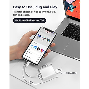 Fubiaofei USB Adapter for iPhone iPad, iPhone to USB Adapter with Charging Port, USB3 Female Adapter Supports USB Flash Drive/Hard Disk/SD Card Reader/Microphone and MIDI, Plug & Play