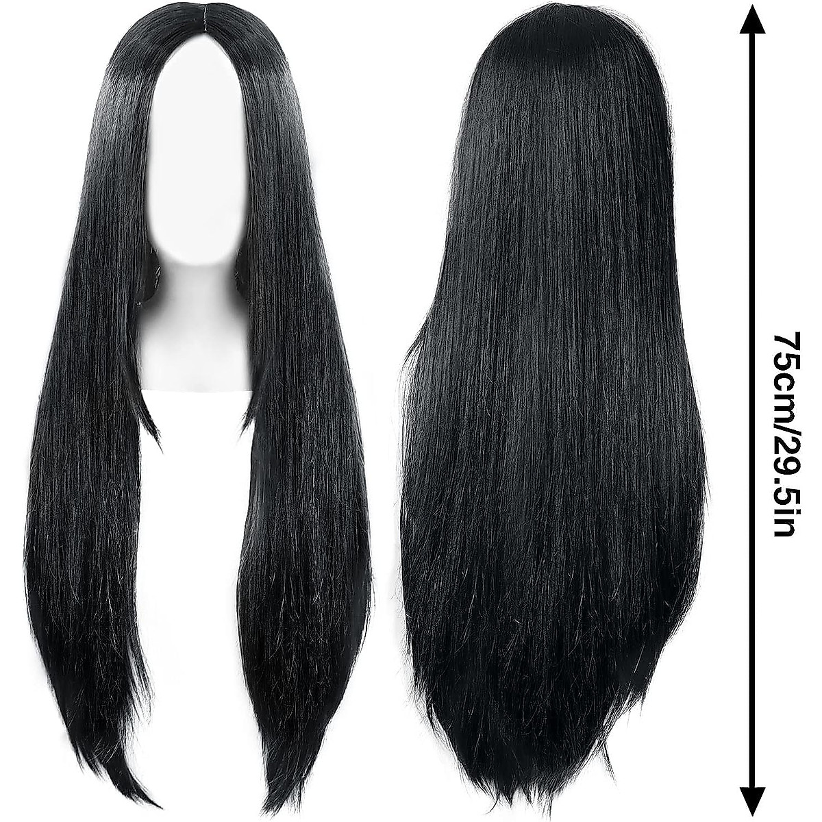 Ansho 75cm / 29.5 Inches Long Black Straight Wigs Middle Part No Bangs Women's Costume Wigs Synthetic Heat Resistant Hairpieces Cosplay Wig for Halloweern Party
