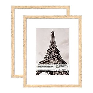 ENGLORY 8x10 Picture Frame Set of 2, Display 5x7 with Mat or 8x10 Without Mat, Photo Frames for Wall Mounting or Table Top Display, Wood