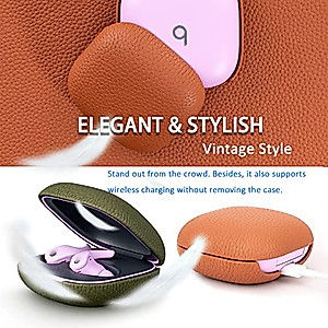 Miimall Compatible for Beats Fit Pro Leather Case Cover, [Vintage Style] [Anti-Lost Strap] Durable Genuine Leather Protective Case for Beats Fit Pro (Red)