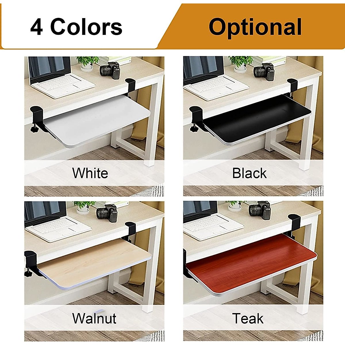 Keyboard Tray Stores Under Desk 4 Colours Wooden Keyboard Tray Storge Shelves Under Desk Sliding, Push-Pull Keyboard Shelf/Keyboard Mouse Support, Height Adjustable Keyboard Drawer Stand