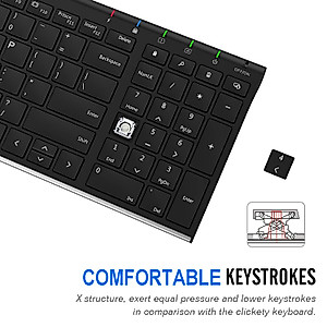 Arteck USB Wireless Keyboard Stainless Steel Ultra Slim Keyboard with Numeric Keypad for Computer/PC/Laptop and Windows 11/10/8 Rechargeable Battery