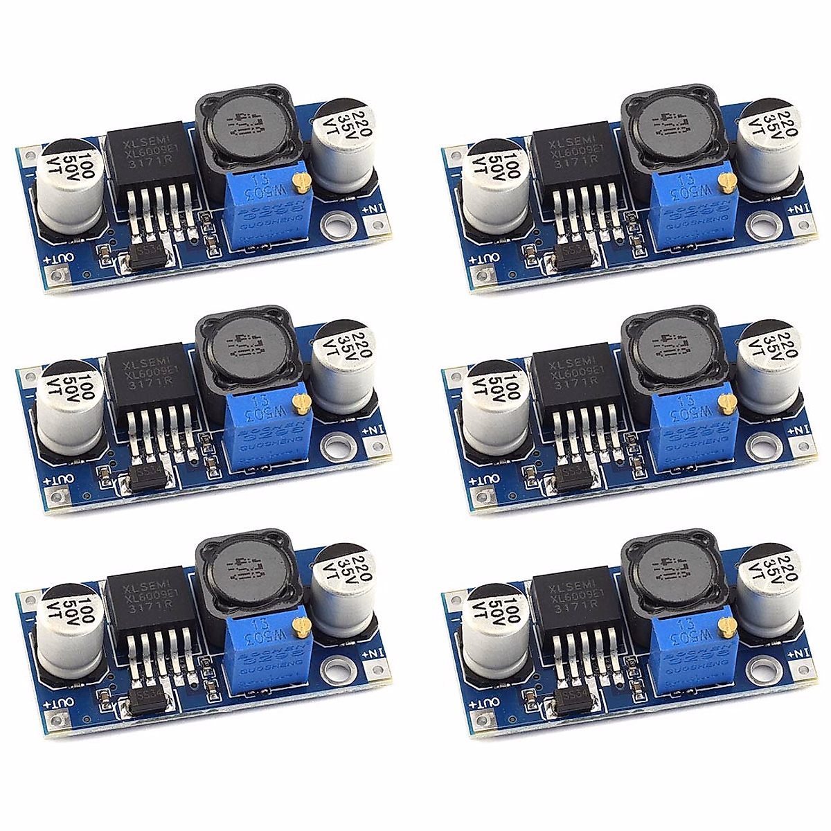 DZS Elec 6pcs XL6009 DC-DC Booster Converter Module 3V-32V to 5V-35V 4A Adjustable Step-up Voltage Regulator 5V 9V 12V 24V Power Supply Module
