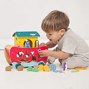 Tender Leaf Toys - Wooden Noah’s Ark Animal Shape Sorter Toy - Encourages Imaginative Play, Improves Recognition and Problem Solving Skills - 18M +