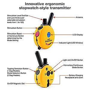 Educator E-Collar Humane Dog Training Collar with Remote, Features 100 Levels of Safe Stimulation, Tapping Sensation, Night Light, Waterproof, Rechargeable, 1/2 Mile 1 Dog, Yellow