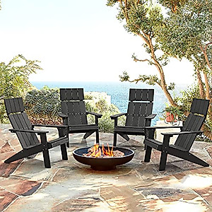 LUE BONA Modern Adirondack Chairs Set of 4, Black Plastic Adirondack Chair, High Back Poly Adirondack Fire Pit Chairs Weather Resistant, Patio Outdoor Chairs for Porch, Deck, Pool, Garden, 330LBS