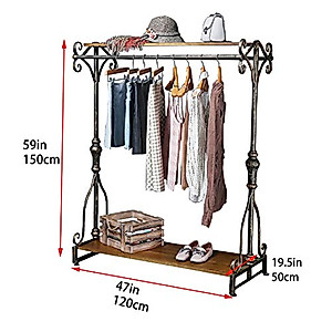 Qianniu Industrial Clothing Rack Display Commercial Grade Heavy Duty Garment Rack With Shelves Vintage Steampunk Hat Rack Shoes Rack Cloth hanger (47")
