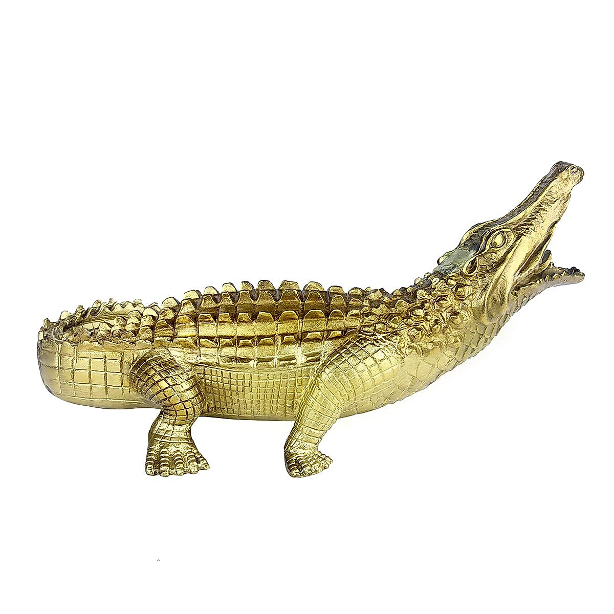 BRASSTAR Brass Crocodile Statue 9.8”(H) Egyptian Oriental Sculpture Home Garden Ornament Handcraft Alligator Gift Collection PTZY013