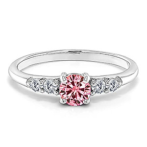 Gem Stone King 925 Sterling Silver 5MM Round Gemstone Birthstone and White Lab Grown Diamond Engagement Ring | Wedding Anniversary Promise Ring For Women | Available In Size 5, 6, 7, 8, 9