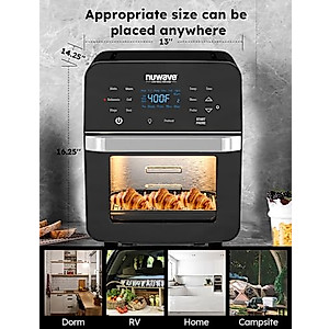 Nuwave Brio Air Fryer Oven, 15.5Qt X-Large Family Size, SS Rotisserie Basket &Skewer-Kit, Reversible Ultra Non-Stick Grill/Griddle Plate, Powerful 1800W, Integrated Smart Thermometer,Black