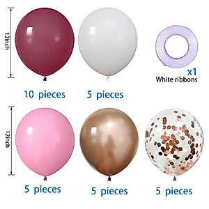 MOXMAY 12 Inch 30 Pack White Pink Champagne Rose Red Gold Confetti Balloons Garland Arch Kit Chrome Metallic Balloons for Graduation Birthday Wedding Shower Party