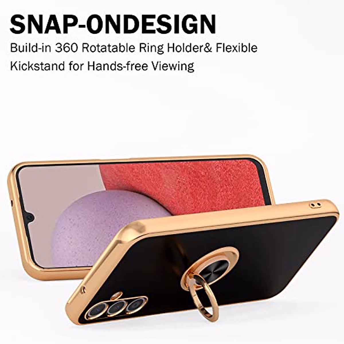 Jasmeas Case Compatible with Samsung Galaxy A14 5G with 2 Screen Protector, with Ring Holder Plating Rose Gold Edge 360° Kickstand Cover Slim Soft Flexible TPU Protective Phone Cases for Women-Black