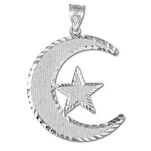 Claddagh Gold Sterling Silver Islamic Charm Crescent Moon and Star Pendant