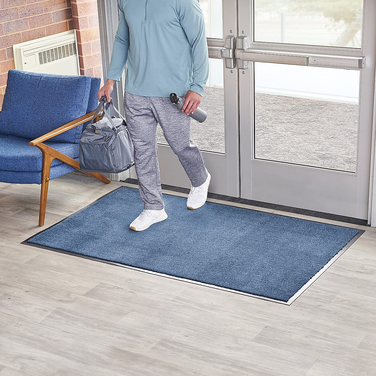 Consolidated Plastics Economy Indoor/Outdoor Entrance Floor Mat with Non-Slip Rubber Backing, Absorbs Water, 18 Oz Heavy Duty Carpet Rug Commercial Grade (4' x 6', Blue)