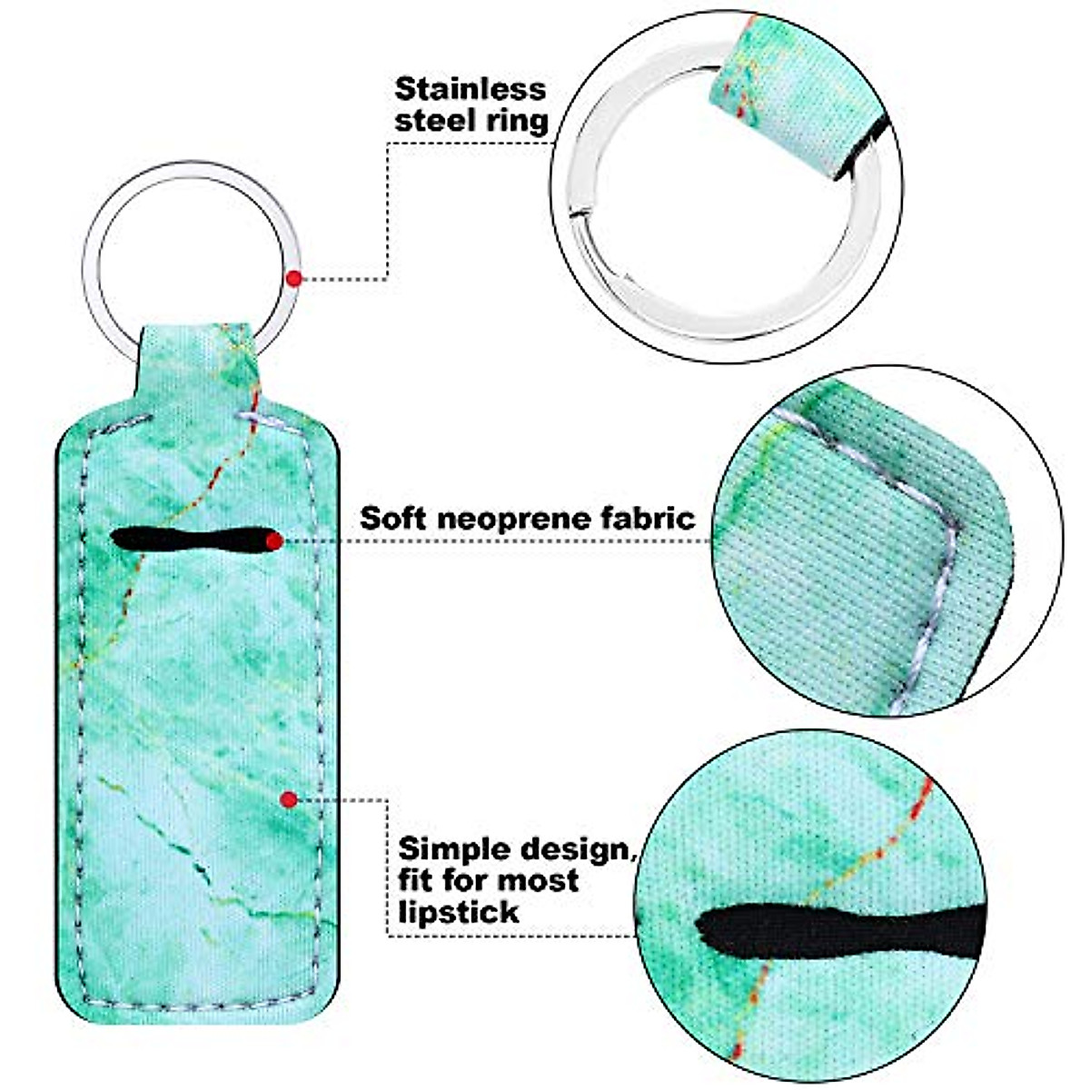 Blulu 10 Pieces Chapstick Holder Keychains Clip-on Chapstick Sleeve Pouch Lipstick Holder Keychain Lip Balm Holder Key Chain with Marble Pattern for Travel Accessories, 10 Colors