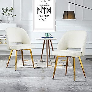 Ebullient Modern Velvet Dining Chairs Set of 2, Upholstered Living Room Accent Chairs, Gold Vanity Chairs，mid Century Chair for Living Room Kitchen Bedroom (White + Gold Legs, Set of 2)