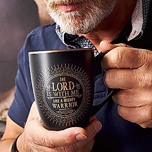 Christian Encouragement Gifts for Men/Women Matte Black Coffee Mug w/Metallic Font Scripture Verses “The Lord is with Me” Jeremiah 20:11 12oz Stoneware