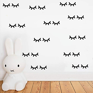 Cute Eyelashes Wall Decor Sticker Nursery Baby Room Closed Eyes Eyelash Wall Sticker Vinyl Art Decorative Wall Decal (Black)