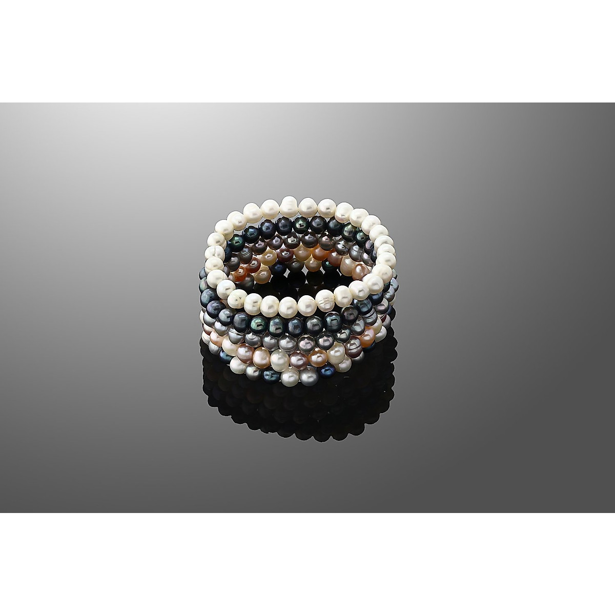 Gem Stone King Set Of 5 Multicolor Cultured Freshwater Pearl Stretch Bracelets 7.5 Inch