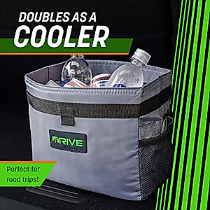 Drive Auto Car Trash Can - Collapsible, Leakproof Garbage Bin with Adjustable Strap and 20 Trash Bags - Car & Truck Accessories for Men and Women - Grey with Lid