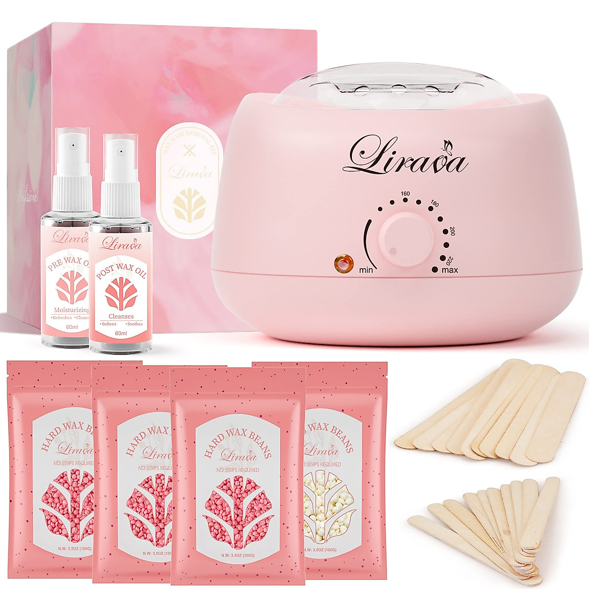 Lirava Waxing Kit Wax Warmer Hair Removal Home Wax Kit with All-Around Formula Target Different Type of Hair, Eyebrow Facial Armpit Bikini Brazilian Waxing At Home