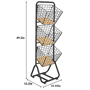 X-cosrack 3-Tier-fruit-Wire-Market-Basket-Stand Kitchen Snack Vegetable Metal baskets Storage Tiered Wire Basket Organizer Free-Standing for Fruit Vegetable Storage Pantry Bathroom (Bamboo)