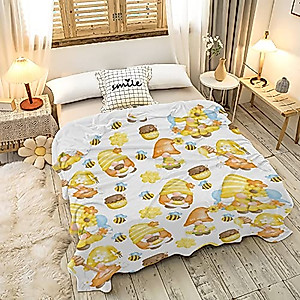 Gnome Bee Blanket Lightweight Cozy Super Soft Flannel Fleece Throw Big Twin Blankets Home Decor for Bed Living Room 80"x60" Queen for Adult