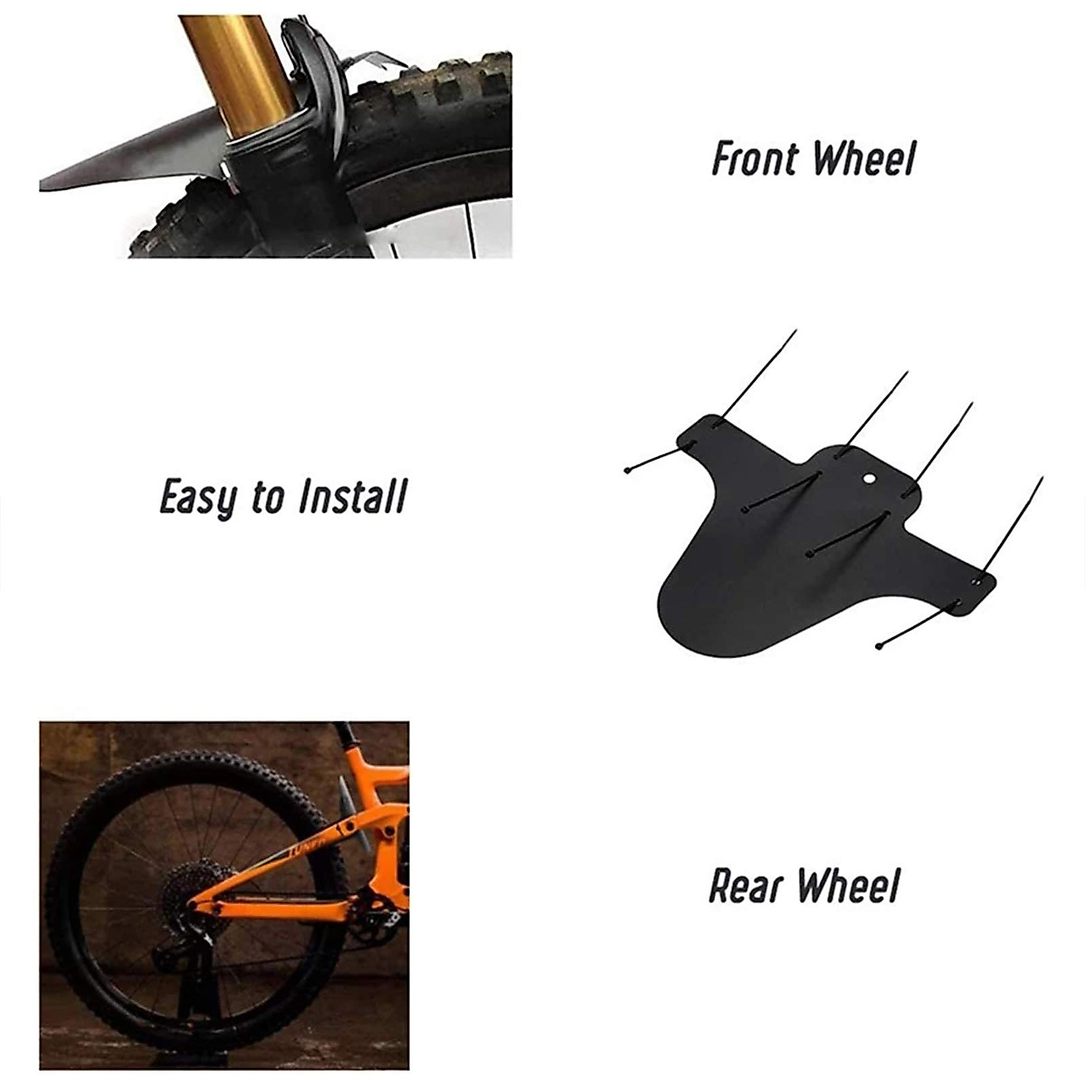 GLAITC Bike Fenders Set, 4 Pieces MTB Mud Guard Front and Rear Compatible + 8 Pieces Ties Mountain Bike Mudguards Bicycle Mudguard Fender Set Fits Wheel Sizes of 26", 27.5", 29"