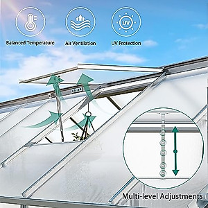 YITAHOME 10x12FT Polycarbonate Greenhouse Large Heavy Duty Green Houses Outdoor Aluminum Greenhouses with Sliding Doors Vent Window Premium Walk-in Greenhouse for Garden Backyard, Matte Sliver