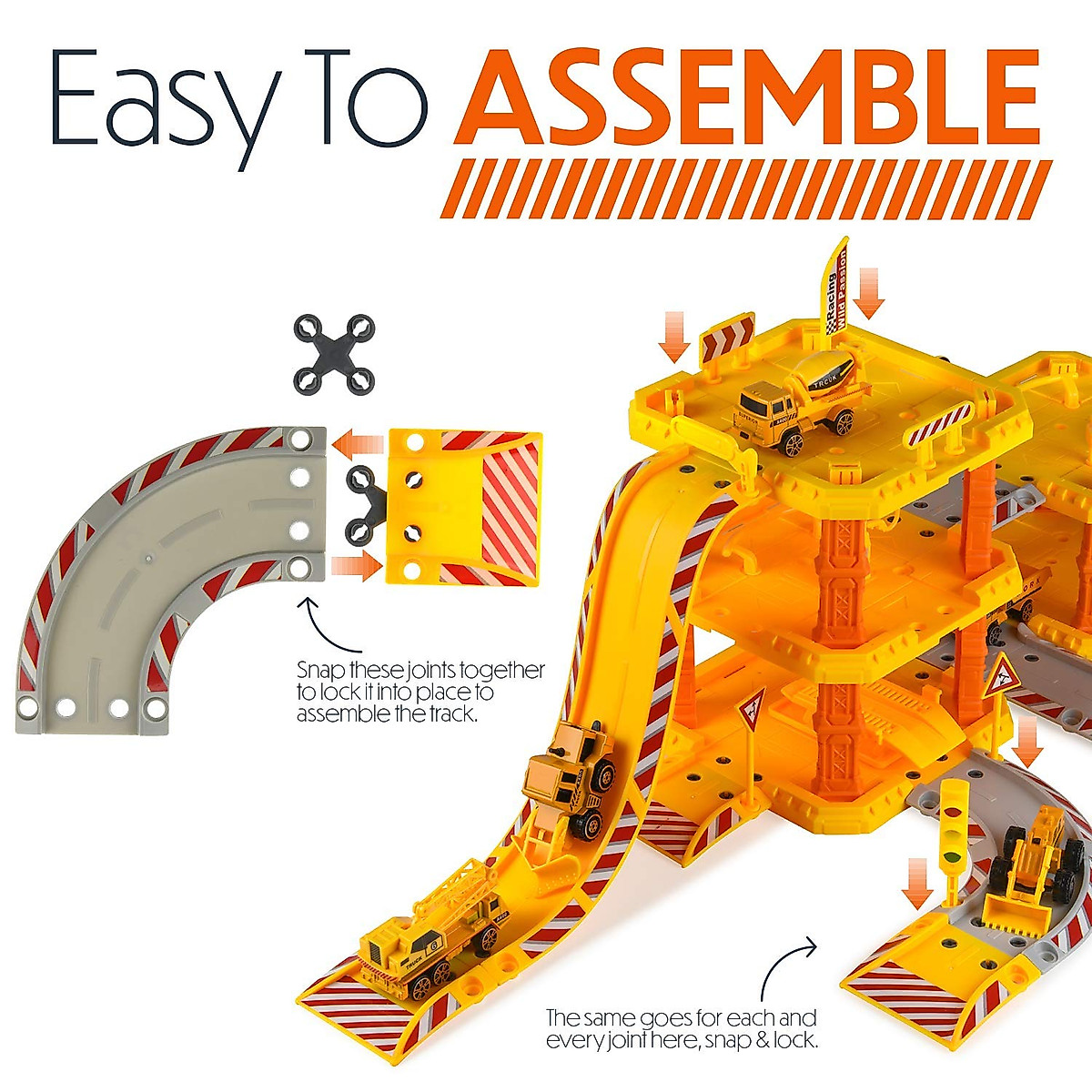 Toysical Construction Playset - Complete Parking Garage Toy Playset with Vehicles, Helicopter, Mini Figures, Road Setup Construction Toys for Boys and Girls - Boys Toys Age 4-6