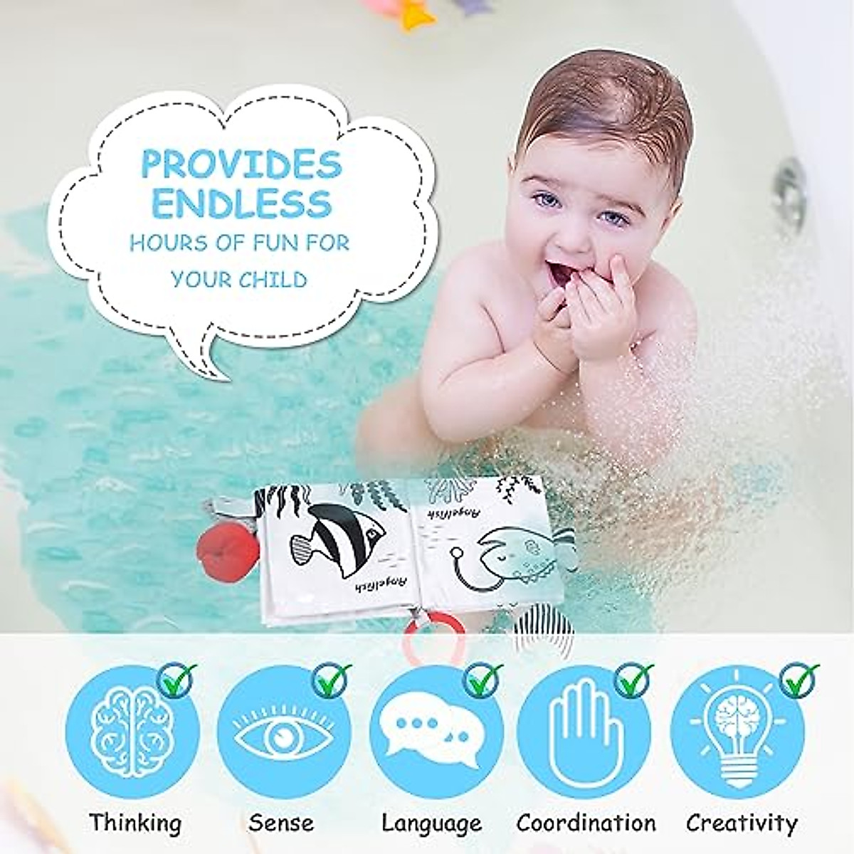 Vicloon Soft Cloth Baby Books, Baby Books 0-6 Months, 3D Black and White High Contrast Soft Cloth Book, Washable Non-Toxic Early Baby Book