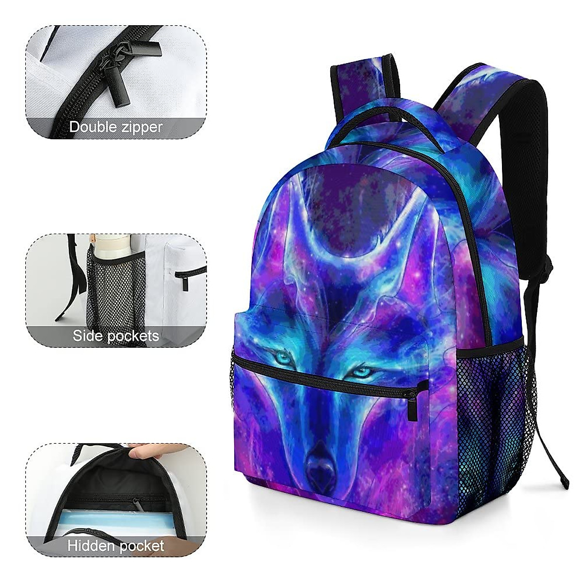 Wolf Galaxy Sky Kids Backpack, Daypack Bag for Men Women Boys Girls School Travel One Size