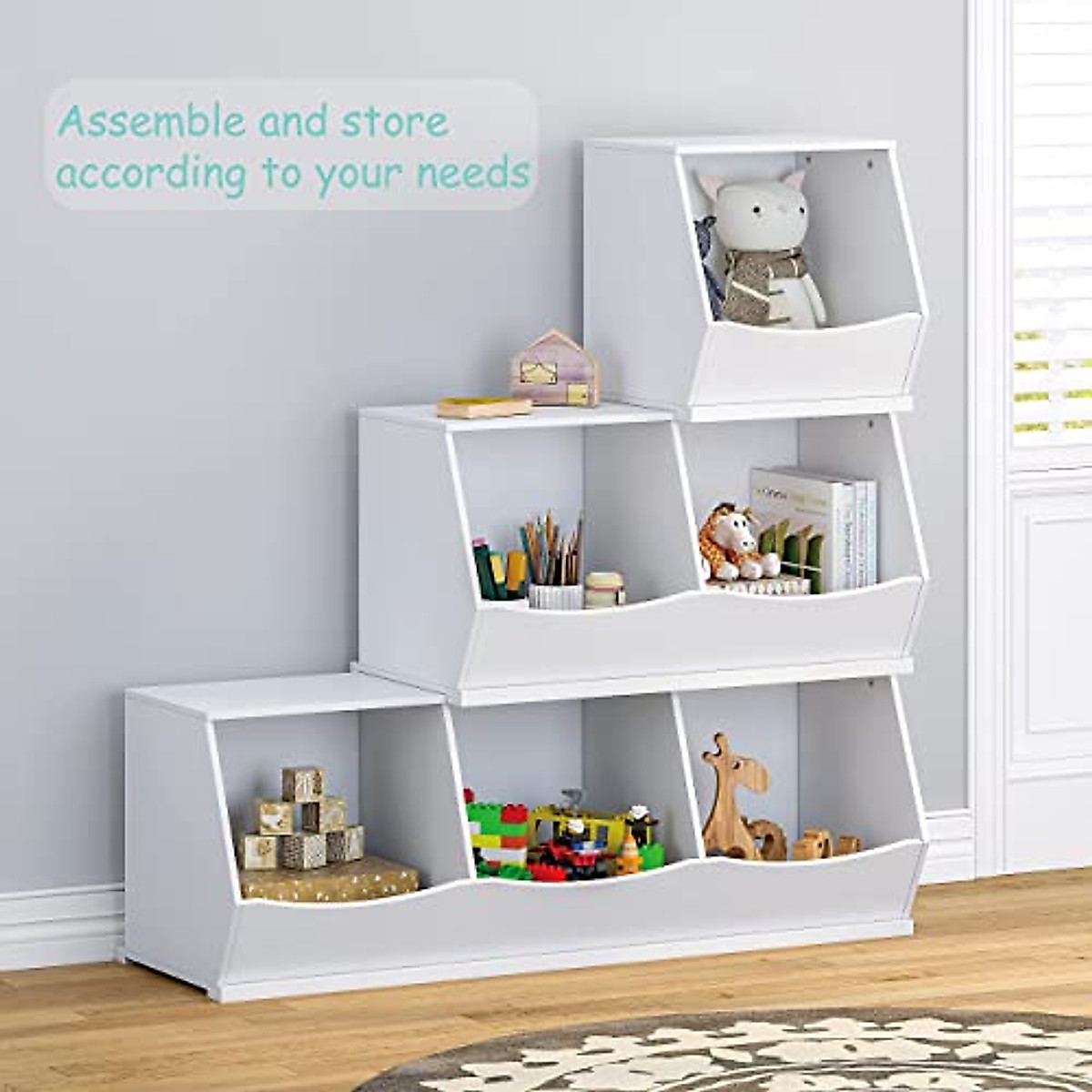 UTEX Toy Storage Organizer,Stackable Kids Toy Storage Cubby with 3 Bins,Toy Boxes and Storage for Playroom,Bedroom,Nursery School,White