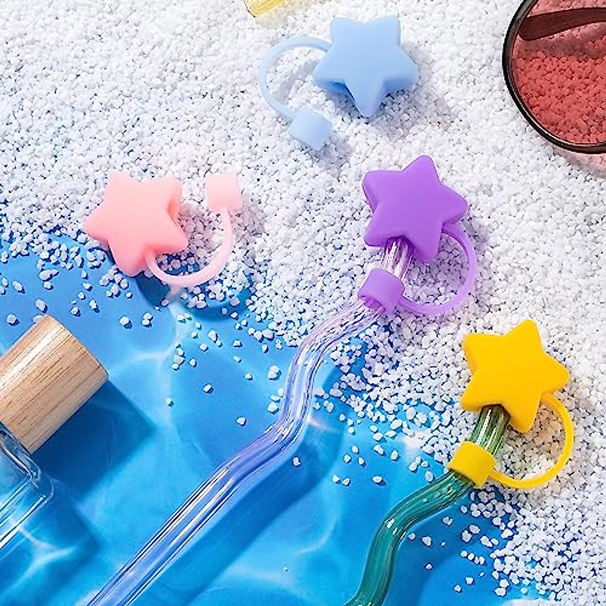 Joez Wonderful 4Pcs Silicone Straw Tips Cover, 8mm Stars Straw Cover for Stanley Cup, Dust-Proof Drinking Straw Reusable Straw Tips Lids Compatible with Stanley 30&40 Oz Tumbler with Handle