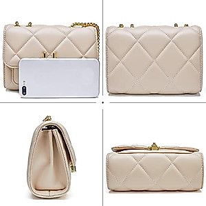 Duomier Small Quilted Purse Crossbody Bag for Womens Gold With Chain Strap Fashion Female Teen Girl (Beige)