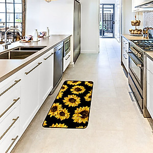BVOGOS Kitchen Rug, Floor Mat Sunflower Black Design Non Slip Runner Doormat for Kitchen Bathroom Decor - 39 x 20 inches
