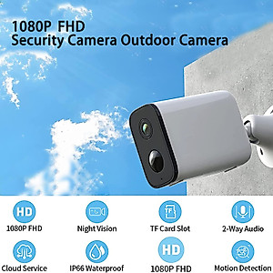 Taomech ElecEye Security Camera Outdoor,WiFi Wireless Battery Powered Home Security Camera with Motion Detection,2-Way Audio,Night Vision,Remote Access and SD Storage,White(AP35)