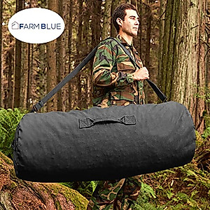 Farm Blue GI Style BLK Zipper Duffel Bag - 30"x 50" XX Large Heavy Duty Army Duffel Bags - Military Grade 18 OZ Canvas- Reinforced Camping Gear-Army Strong Zippers & 3 Grab Handles (Black, XX-Large)