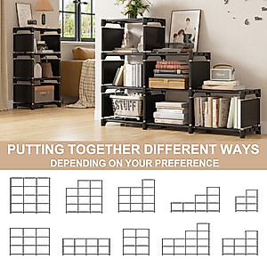 REIBII Bookshelf, Book Shelf, Bookcase, 12 Bookshelves, Bookcases, DIY Book Case, Black Bookshelf, Tall Bookshelf, Book Shelves for Bedroom Office Living Room Closet