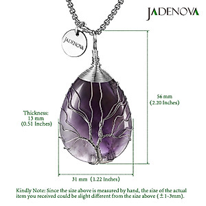 JADENOVA Natural Amethyst Necklace Healing Purple Crystal Necklaces for Women Tree of Family Pendant Family Tree Wire Wrapped Jewelry Energy Healing Teardrop pendant (24 Inches Stainless Steel Chain)